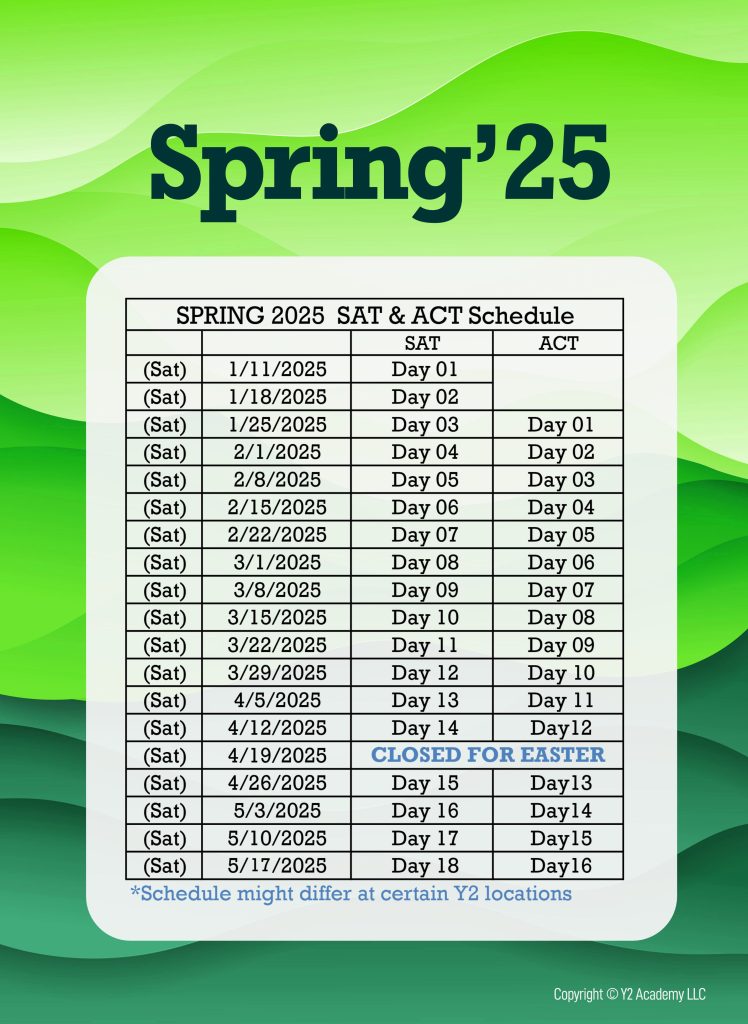 ACT and SAT Course Calendar & Schedule | Y2 Academy