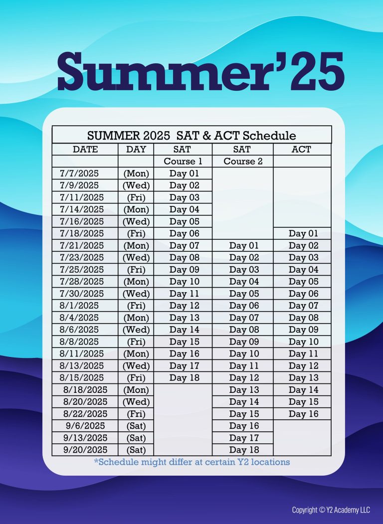 ACT and SAT Course Calendar & Schedule | Y2 Academy