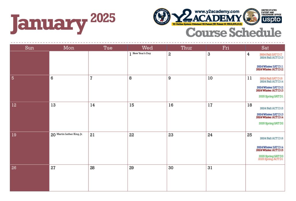 ACT and SAT Course Calendar & Schedule | Y2 Academy