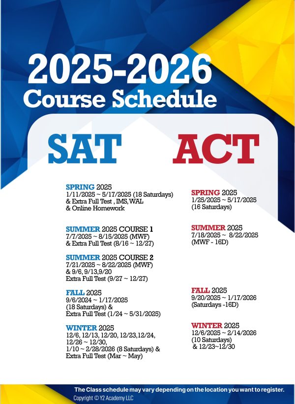 ACT and SAT Course Calendar & Schedule | Y2 Academy